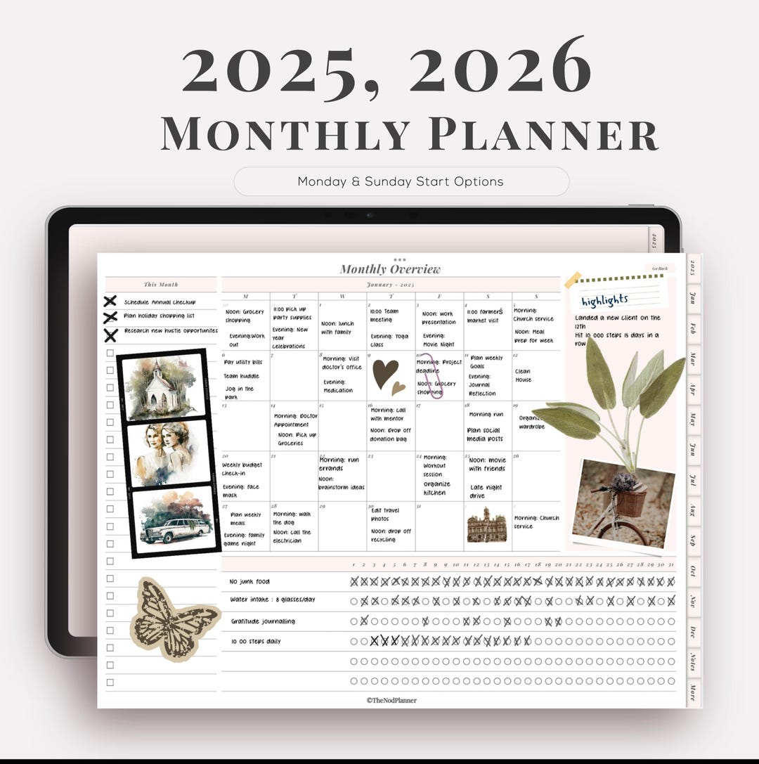 2025 2026 Monthly Digital Planner - Goodnotes PDF Template - iPad and ...