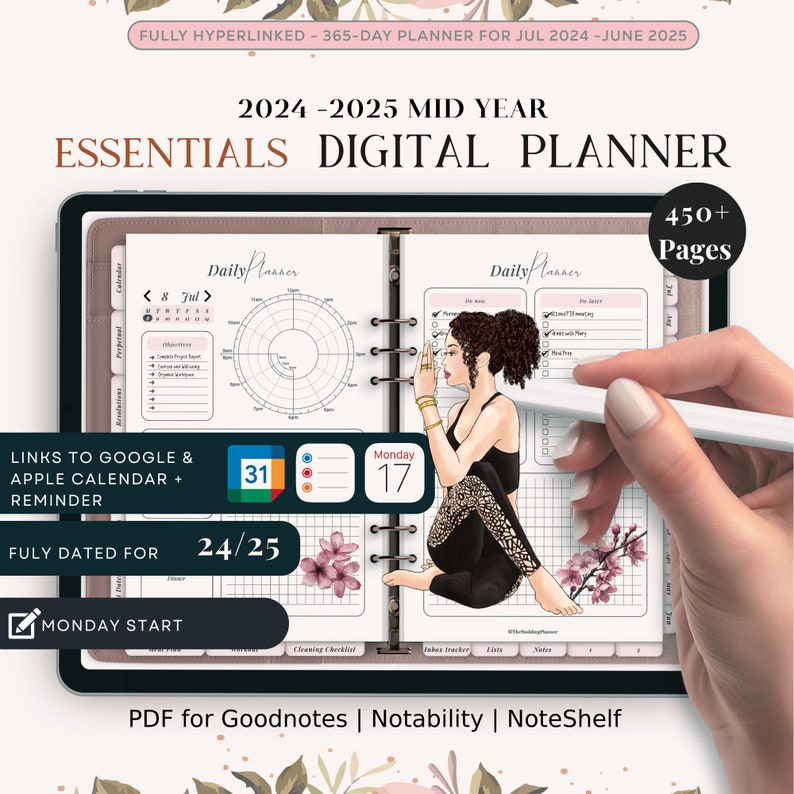 Digital Planner 2024 2025 Mid Year Digital Planner Landscape, Dated ...