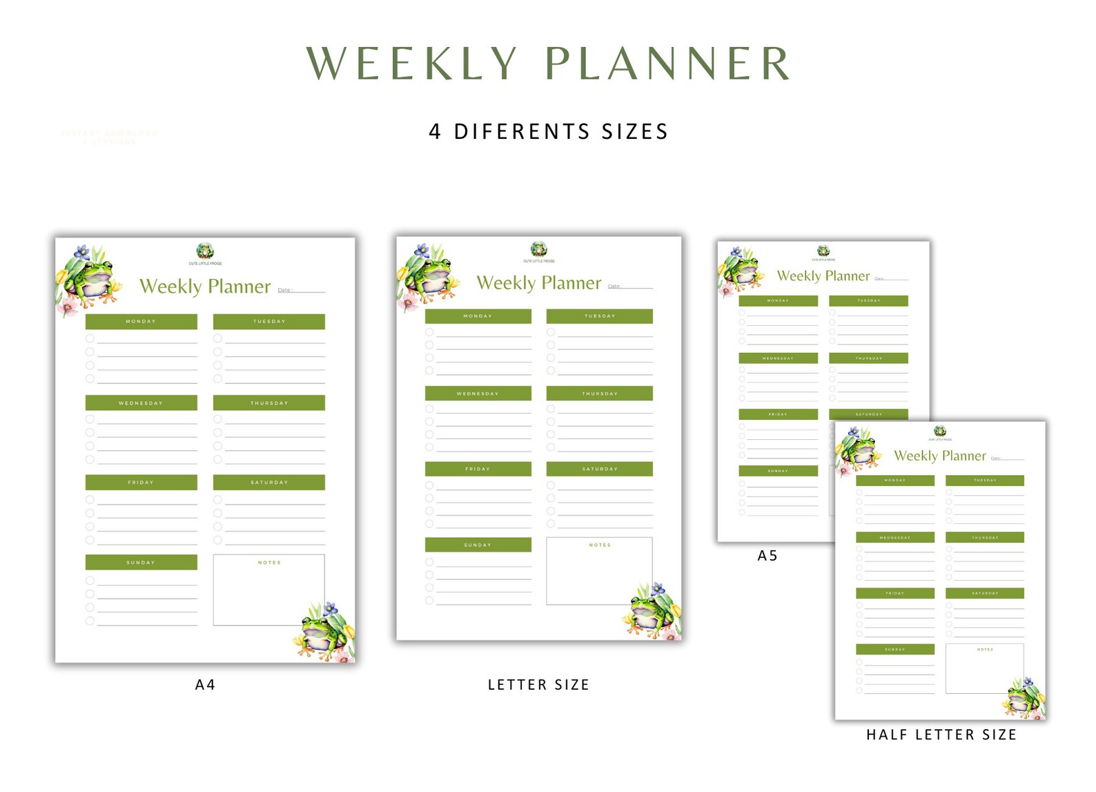 Frog Week Planner Digital Template for Week Schedule Printable Planner ...