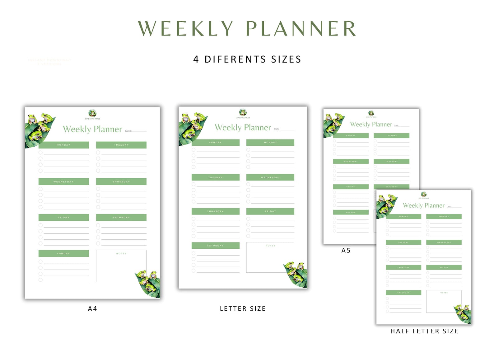 Weekly Planner Printable Frog Minimal Weekly Schedule Template Weekly ...