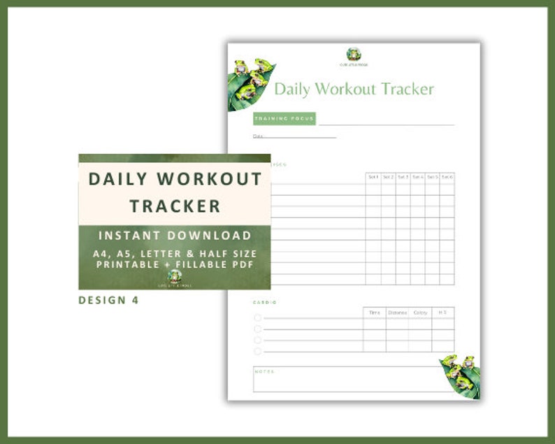 Digital Daily Workout Tracker Exercise Undated Workout Template ...