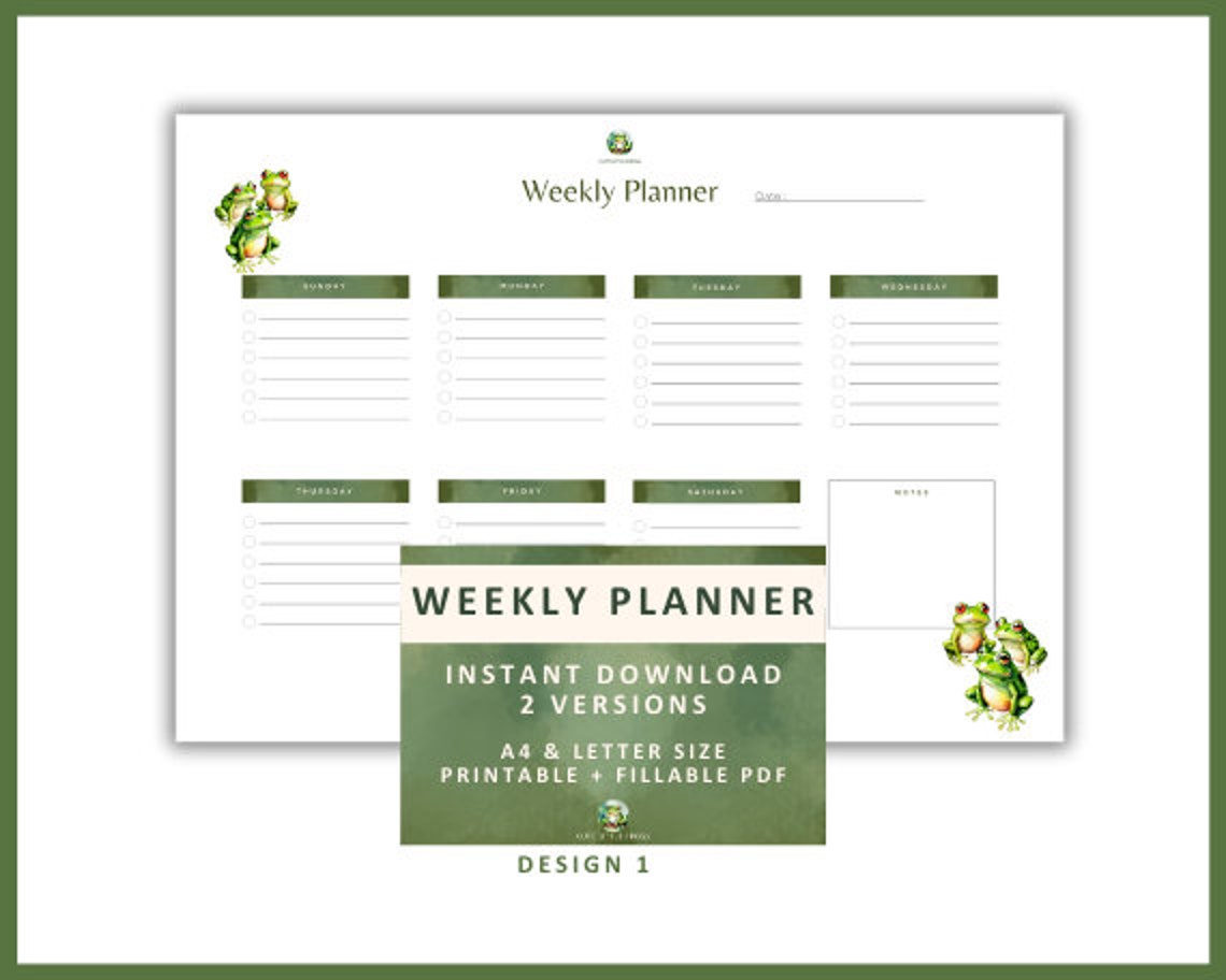 Weekly Planner Frog Week Planner Template Undated Weekly Goodnote ...