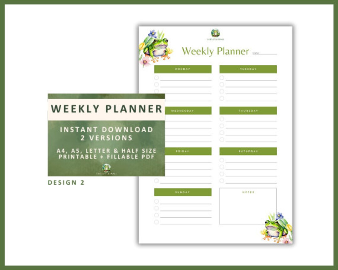 Frog Week Planner Digital Template for Week Schedule Printable Planner ...