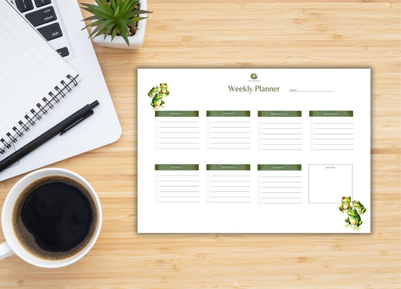 Weekly Planner Frog Week Planner Template Undated Weekly Goodnote ...