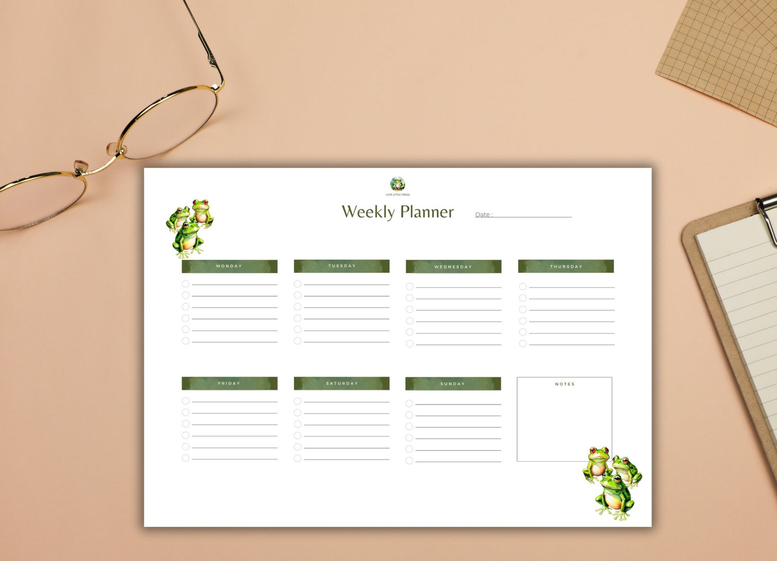 Weekly Planner Frog Week Planner Template Undated Weekly Goodnote ...