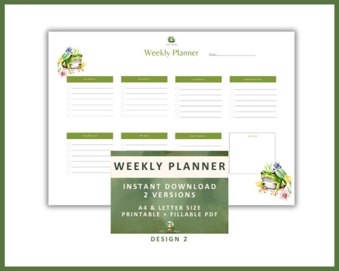 Frog Weekly Planner Digital Template for Week Schedule Printable ...