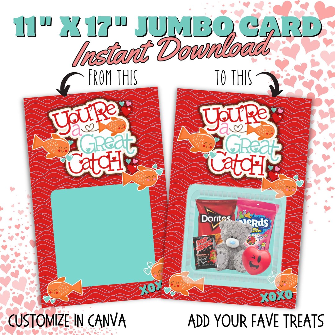 Great Catch Jumbo Card Instant Download - Valentine's Day Candy Snack ...