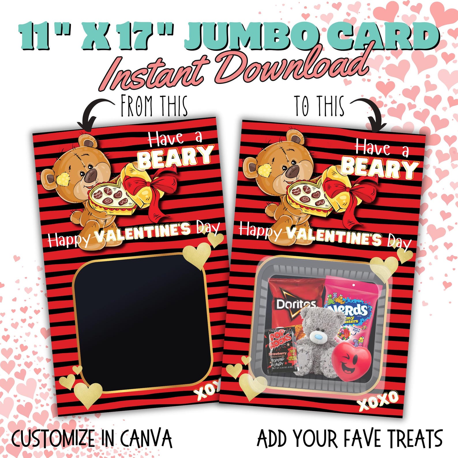 Beary Happy Jumbo Card Instant Download - Valentine's Day Candy Snack ...