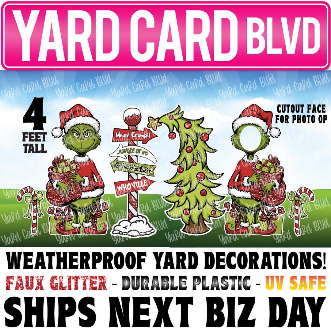 4 Ft Grinch, Tree, Directional Sign, and Photo Op Grinch Yard ...