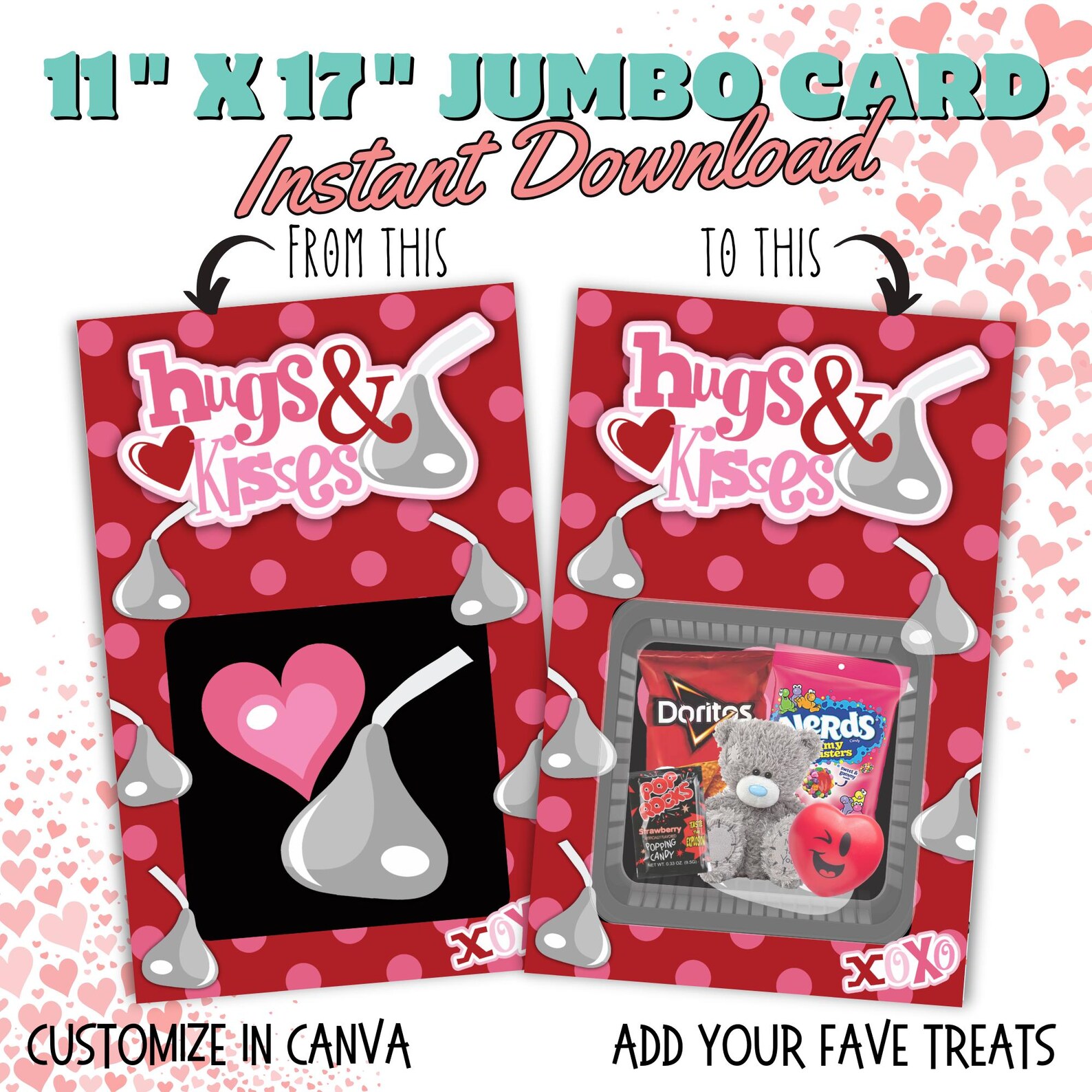 Hugs and Kisses Jumbo Card Instant Download Valentine's Day Candy Snack ...