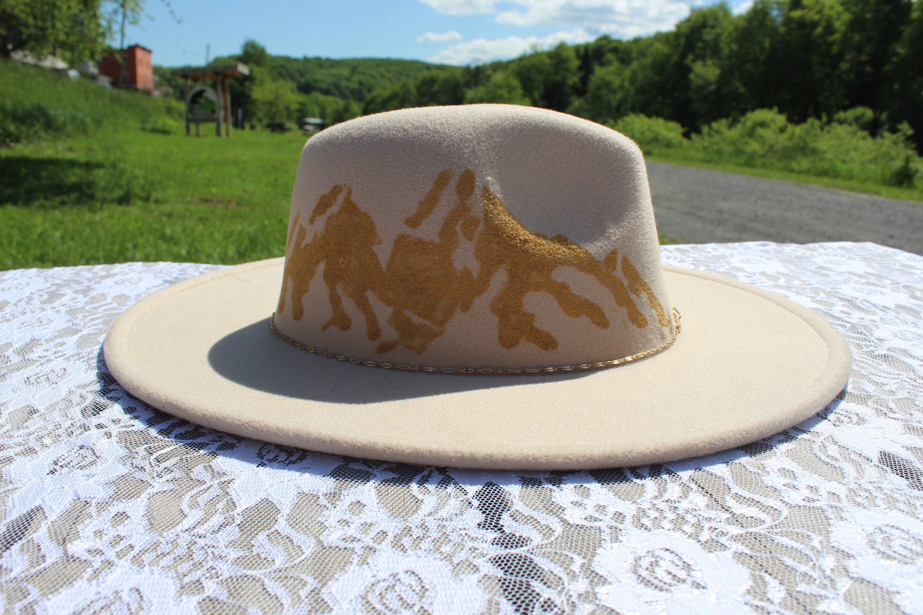 Wide Brim Felt Hat Painted Mountain Design PAINTED RANCHER HAT - Etsy