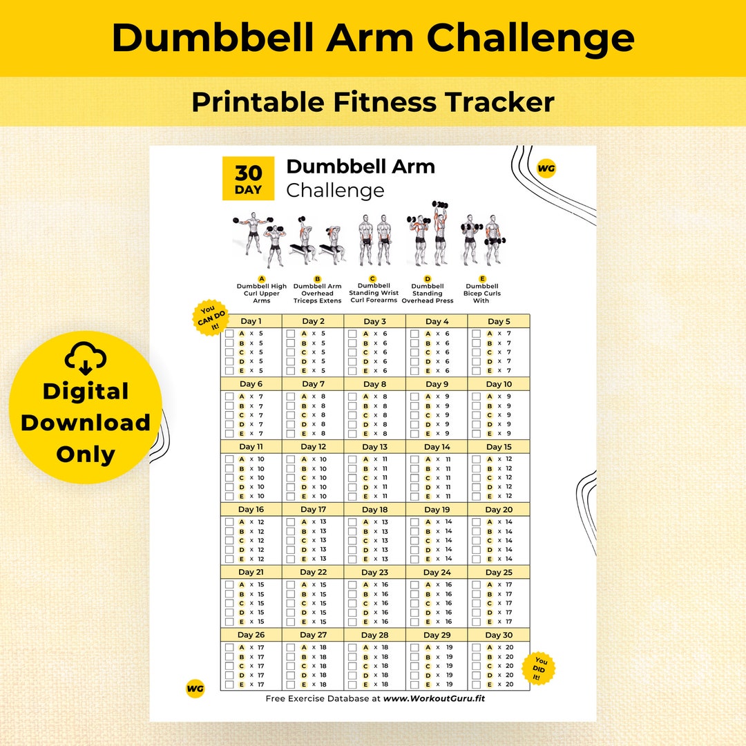 30 Day Dumbbell Arm Challenge Printable Workout Tracker. Arm Workout ...