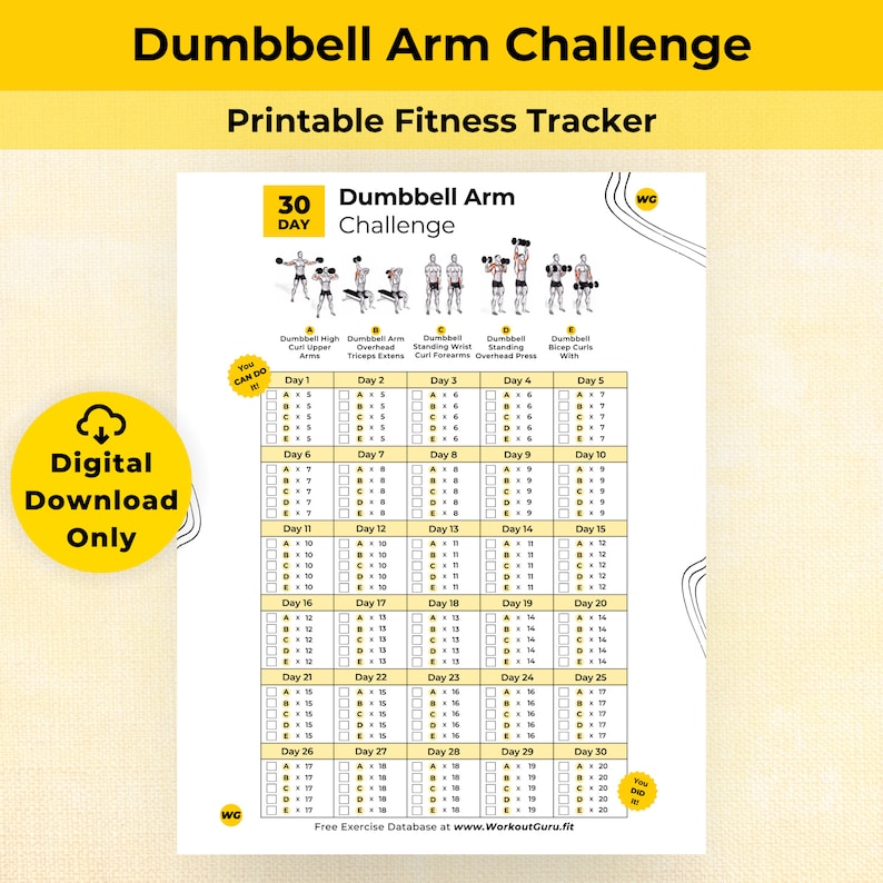 30 Day Dumbbell Arm Challenge Printable Workout Tracker. Arm Workout ...
