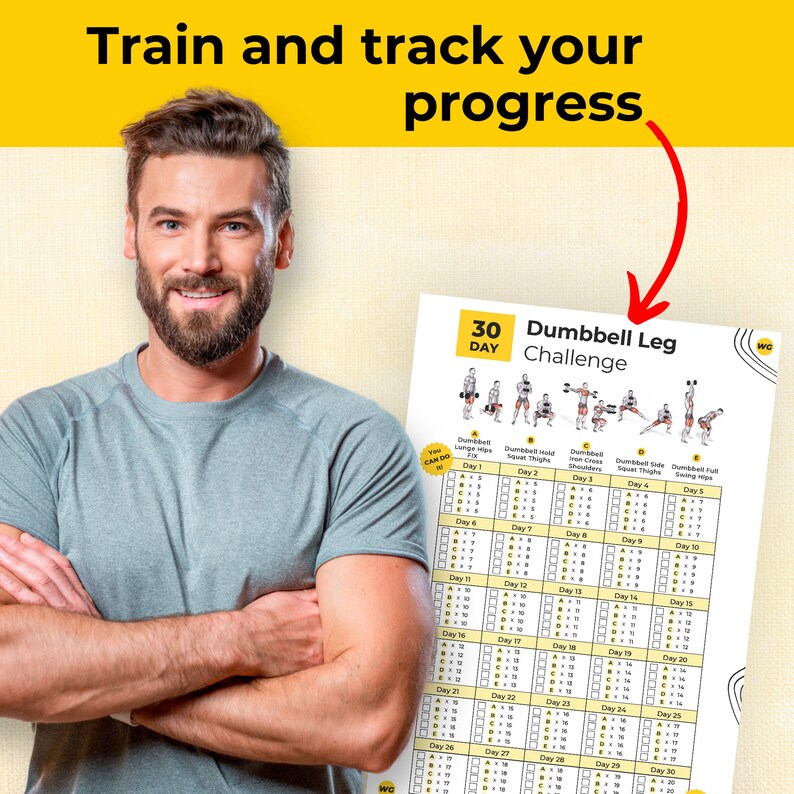 30 Day Dumbbell Leg Challenge Printable Workout Tracker Hamstring