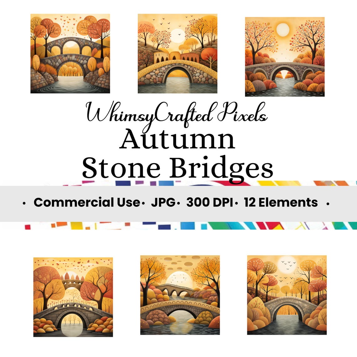 Autumn Stone Bridges Digital Pages | Fall Printable Digital Backgrounds ...