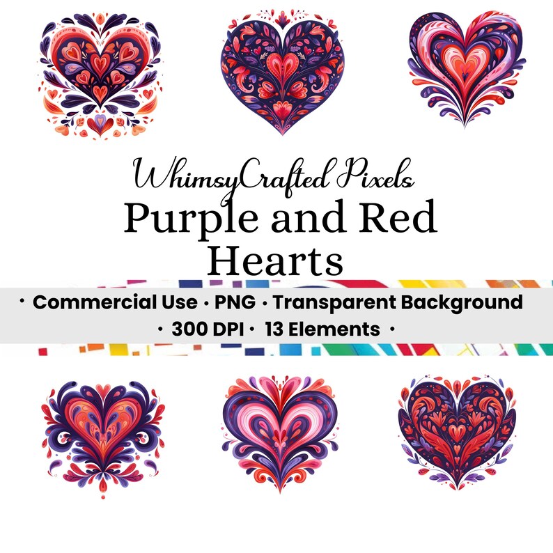 Purple and Red Hearts Clip Art Set | Valentine Digital Images ...