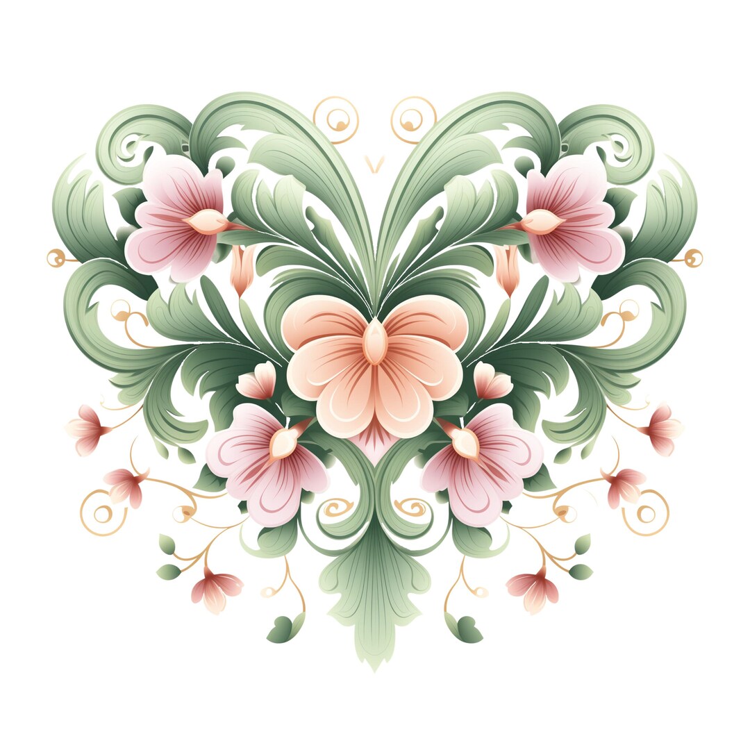 Green Floral Heart Clip Art Set | Pretty Digital Images for Scrapbooks ...