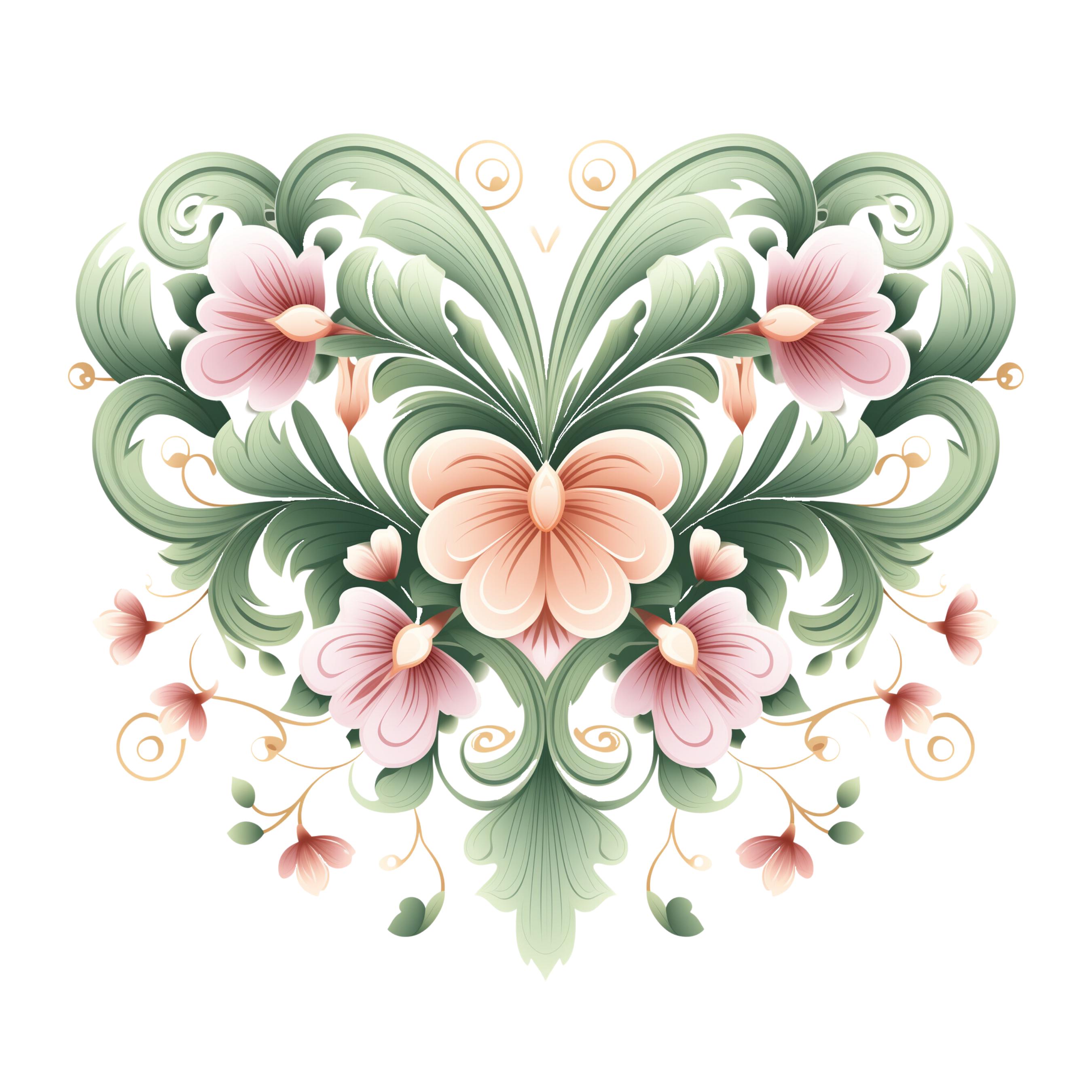 Green Floral Heart Clip Art Set | Pretty Digital Images for Scrapbooks ...
