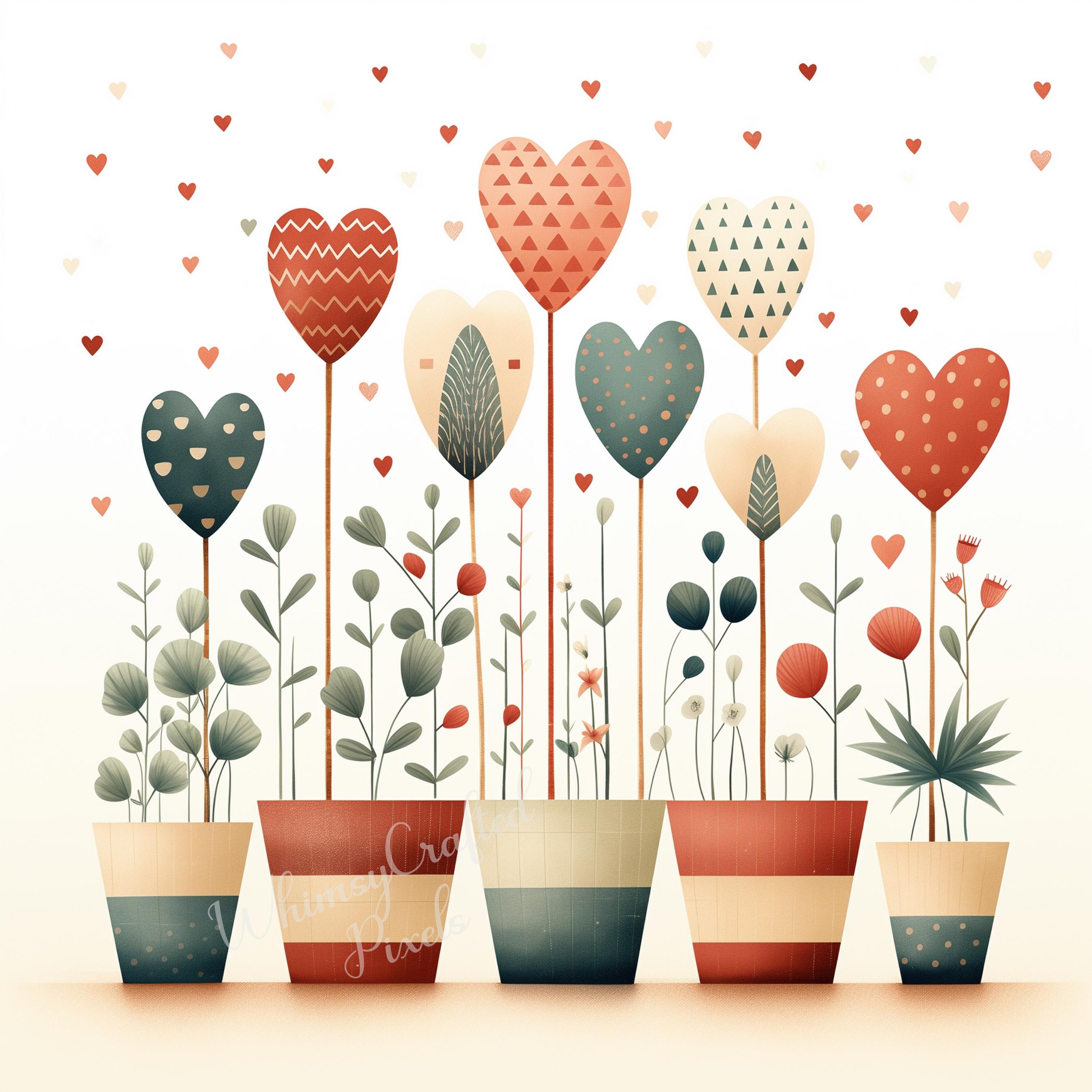 Cute Potted Hearts Digital Pages | Colorful Printable Digital ...