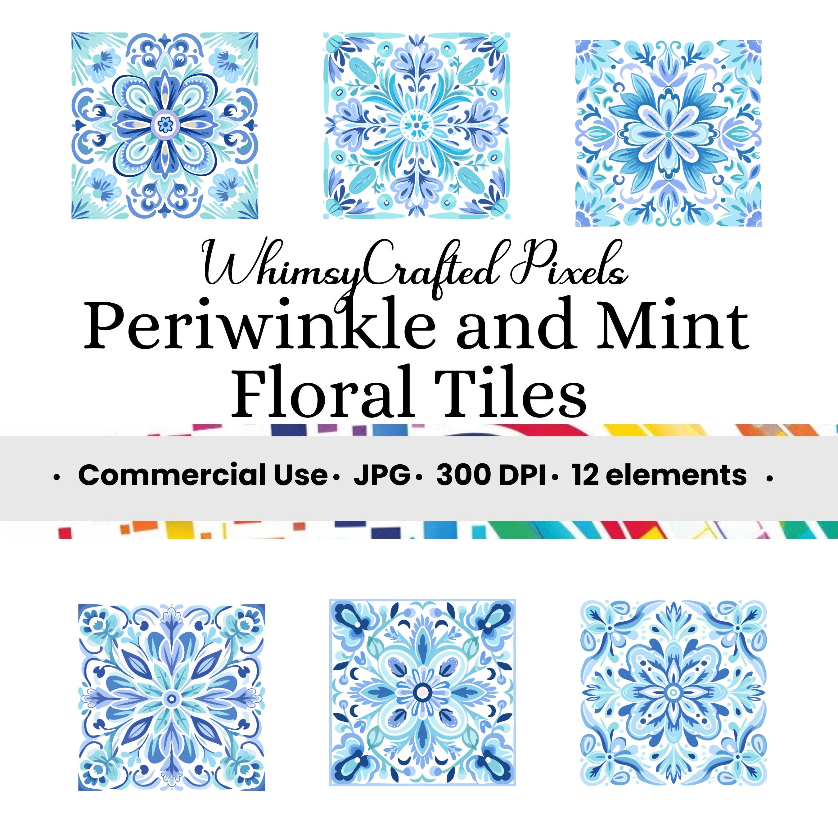 Periwinkle & Mint Tiles Digital Pages | Printable Digital Tile ...