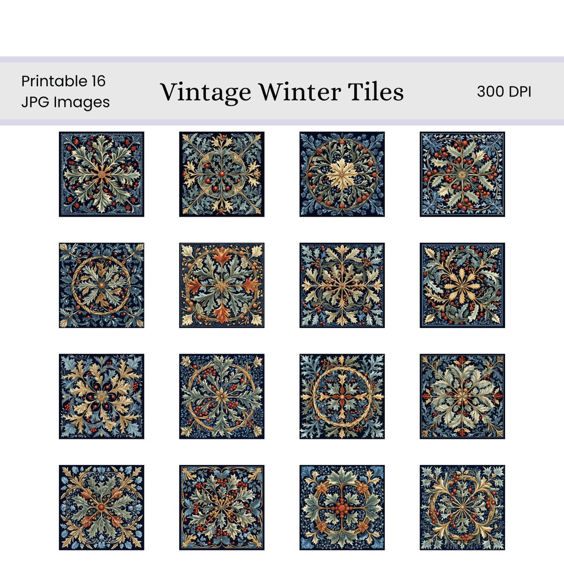 Vintage Winter Tiles Digital Pages | Printable Holiday Backgrounds ...