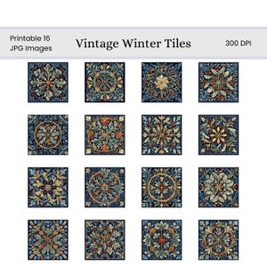 Vintage Winter Tiles Digital Pages | Printable Holiday Backgrounds ...