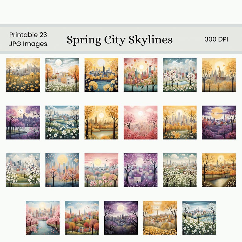 Spring City Skylines Digital Pages | Printable Digital City Backgrounds ...