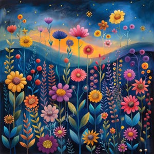 Midnight Flower Gardens Digital Pages | Floral Printable Digital ...