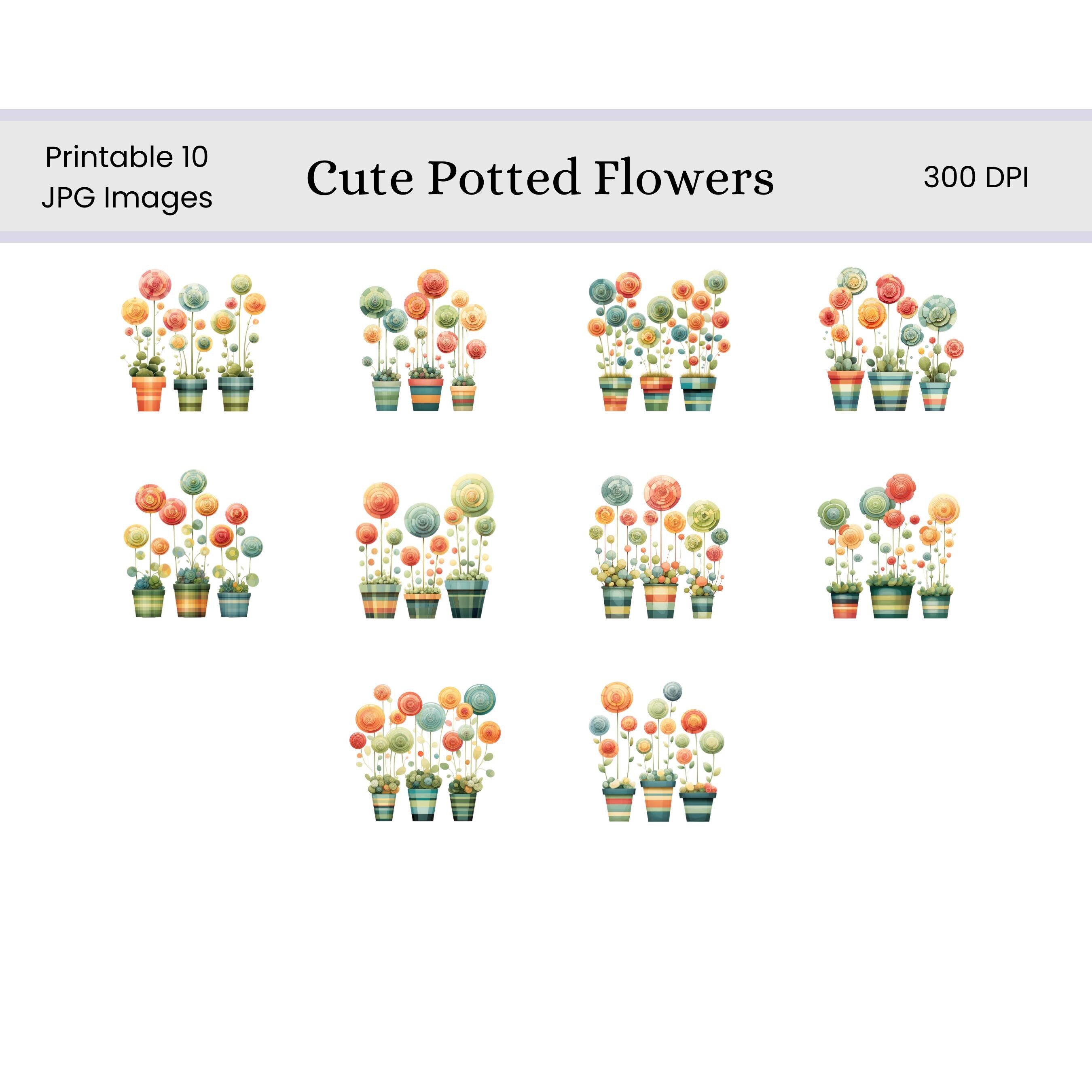 Cute Potted Flowers V1 Digital Pages | Spring Printable Digital ...
