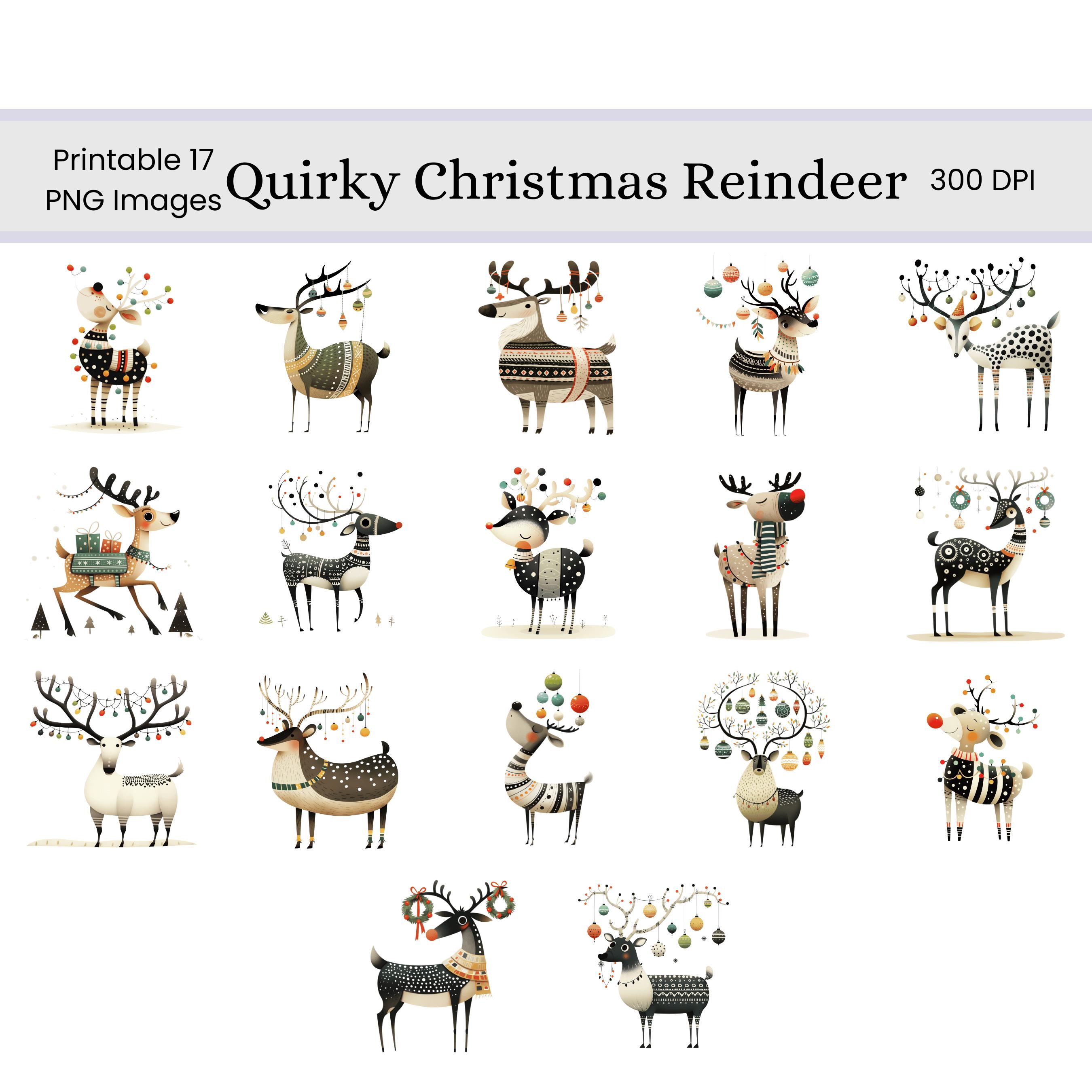 Quirky Christmas Reindeer Clip Art Set | Holiday Digital Images ...