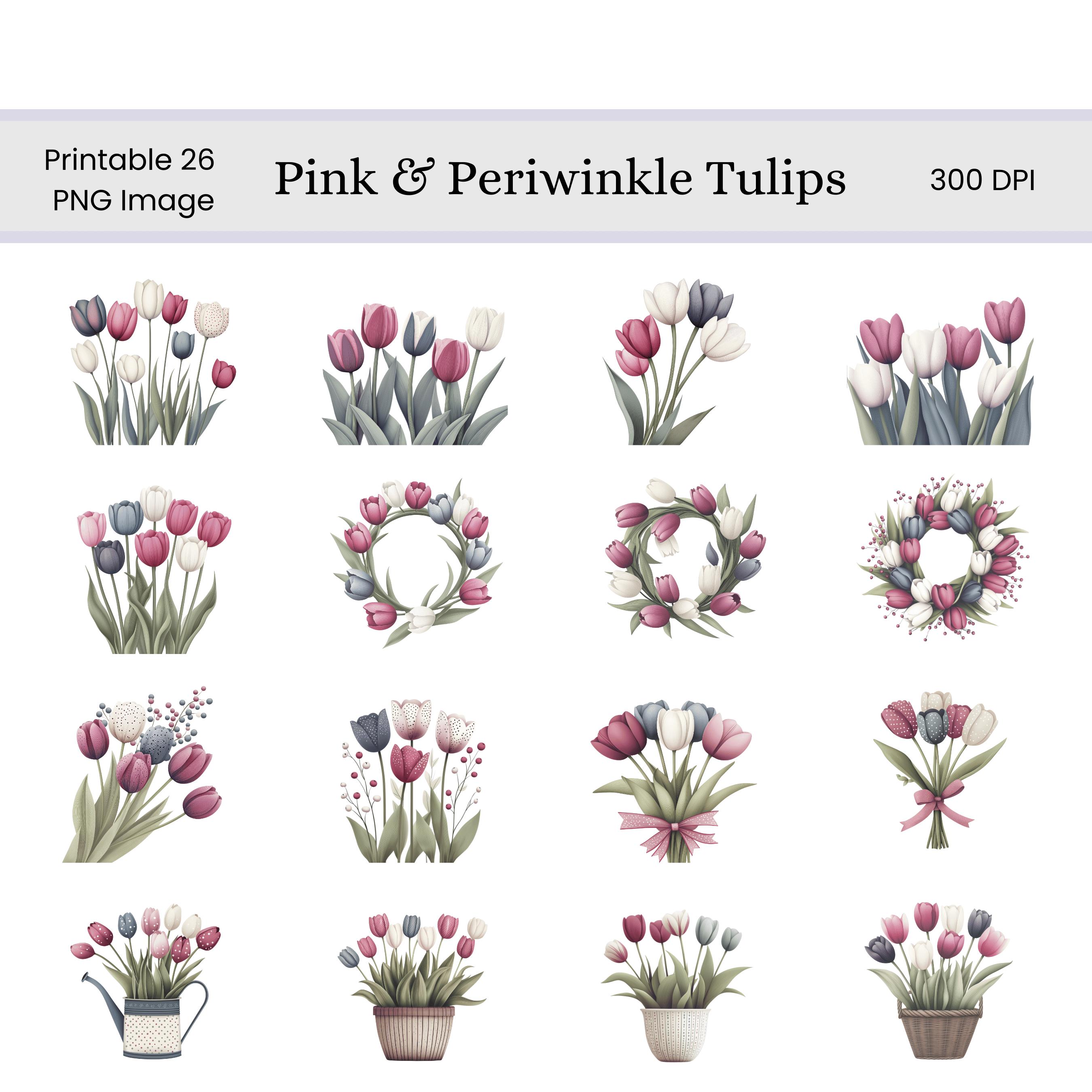 Pink & Periwinkle Tulips Clip Art Set | Digital Images for Scrapbooks ...