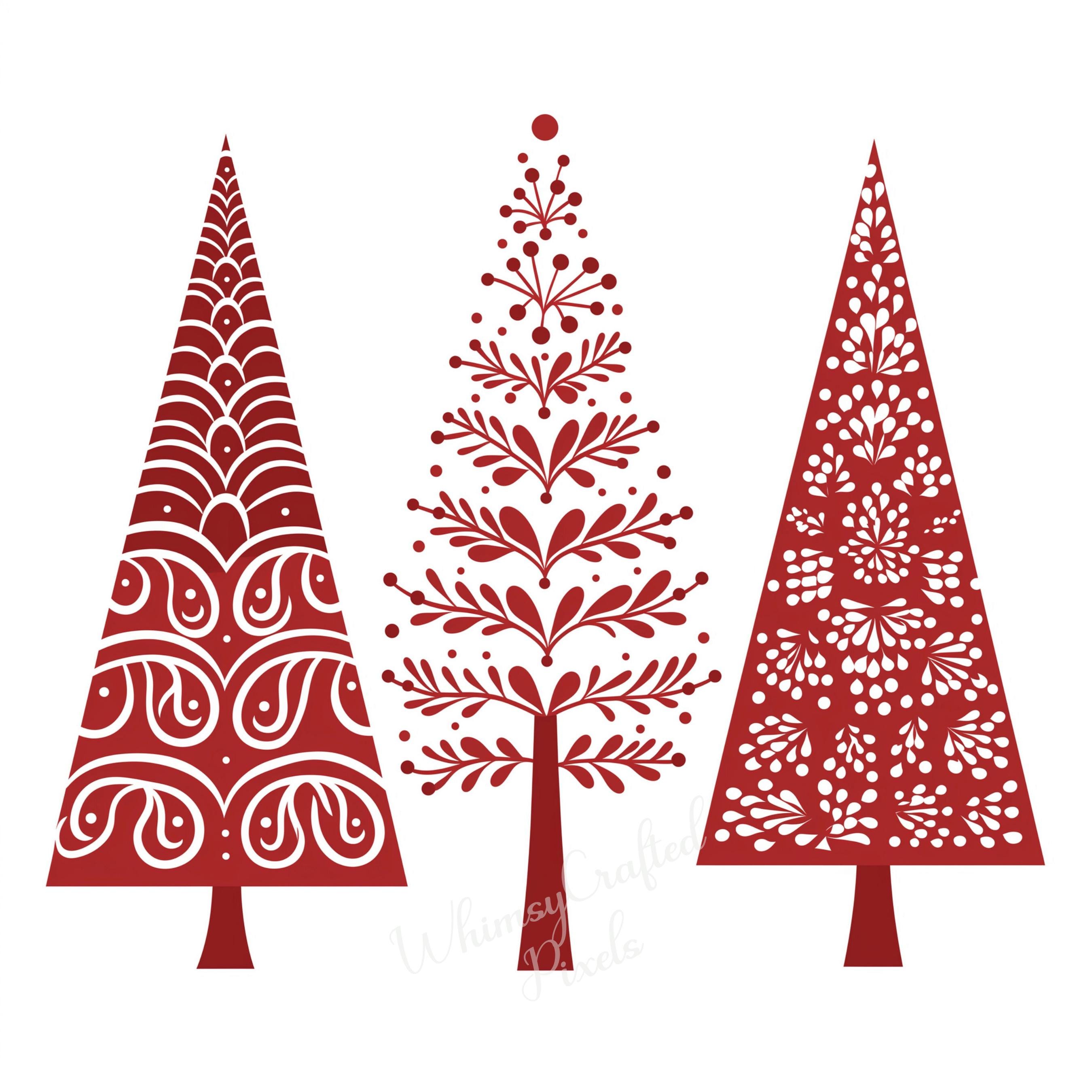 Burgundy Scandi Christmas Trees Digital Pages | Printable Holiday ...