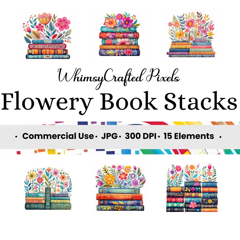 Flowery Book Stacks Digital Pages | Fun Printable Digital Backgrounds ...