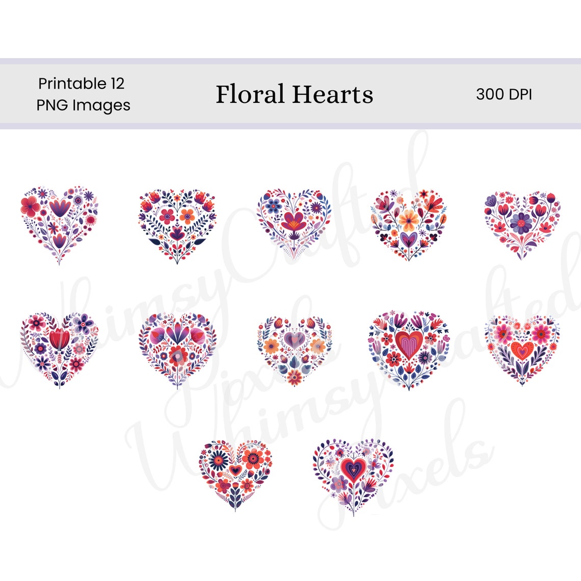 Floral Heart Clip Art Set Pretty Digital Images for Scrapbooks, Card ...
