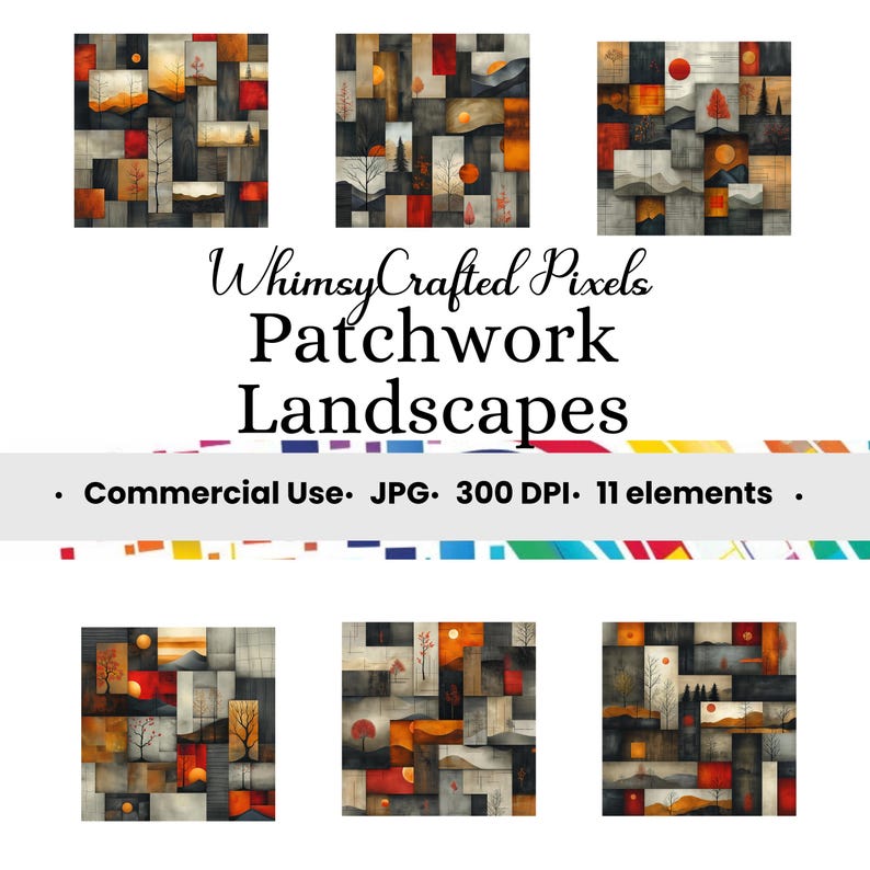 Patchwork Landscapes Digital Pages | Abstract Art Printable Digital Backgrounds for Scrapbooks ...