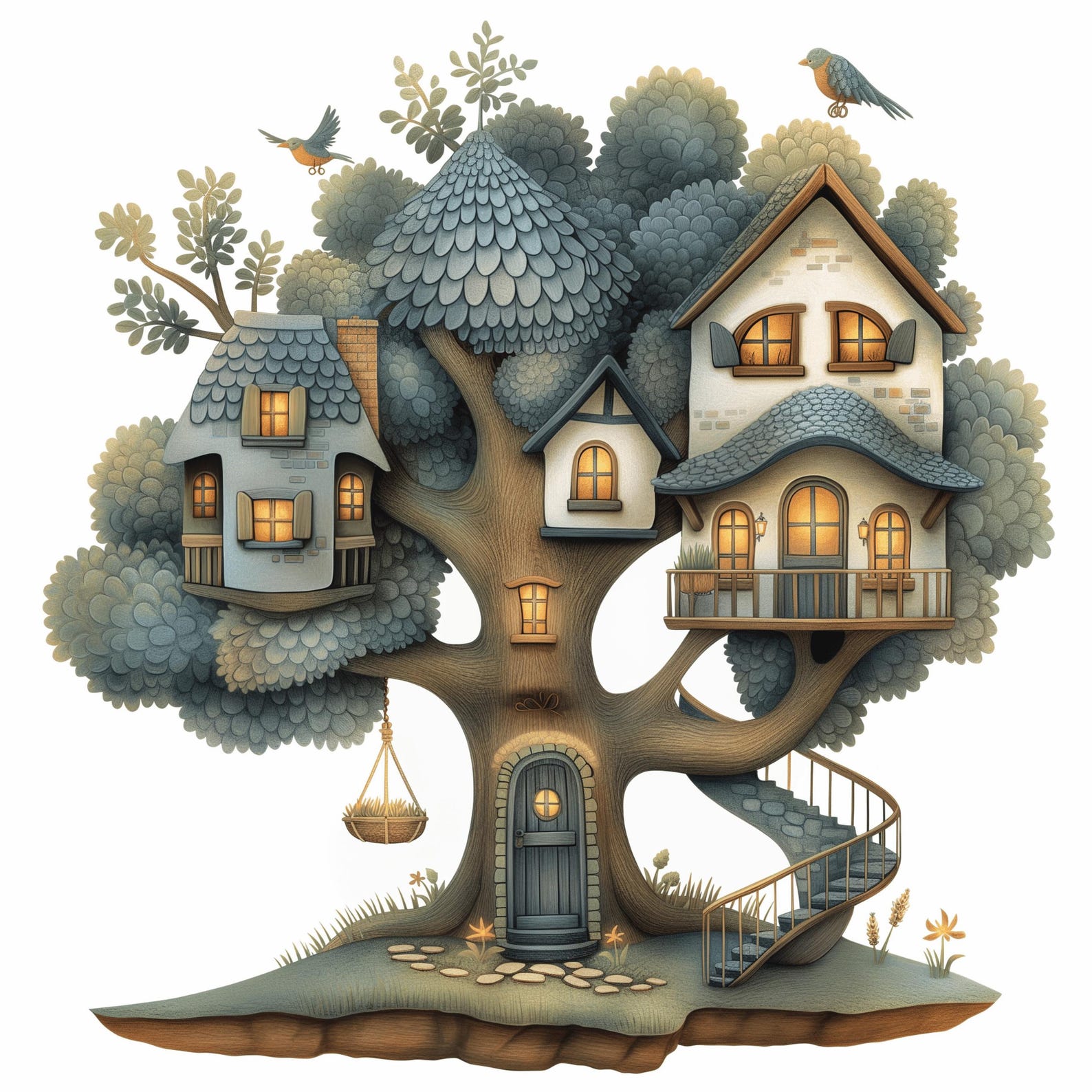 Whimsical Tree Houses V2 Digital Pages | Printable Digital Tree House ...