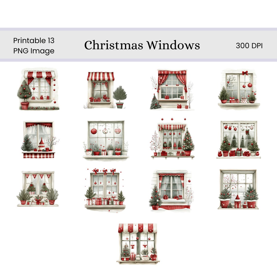 Charming Christmas Windows Clip Art Set | Digital Holiday Images for ...