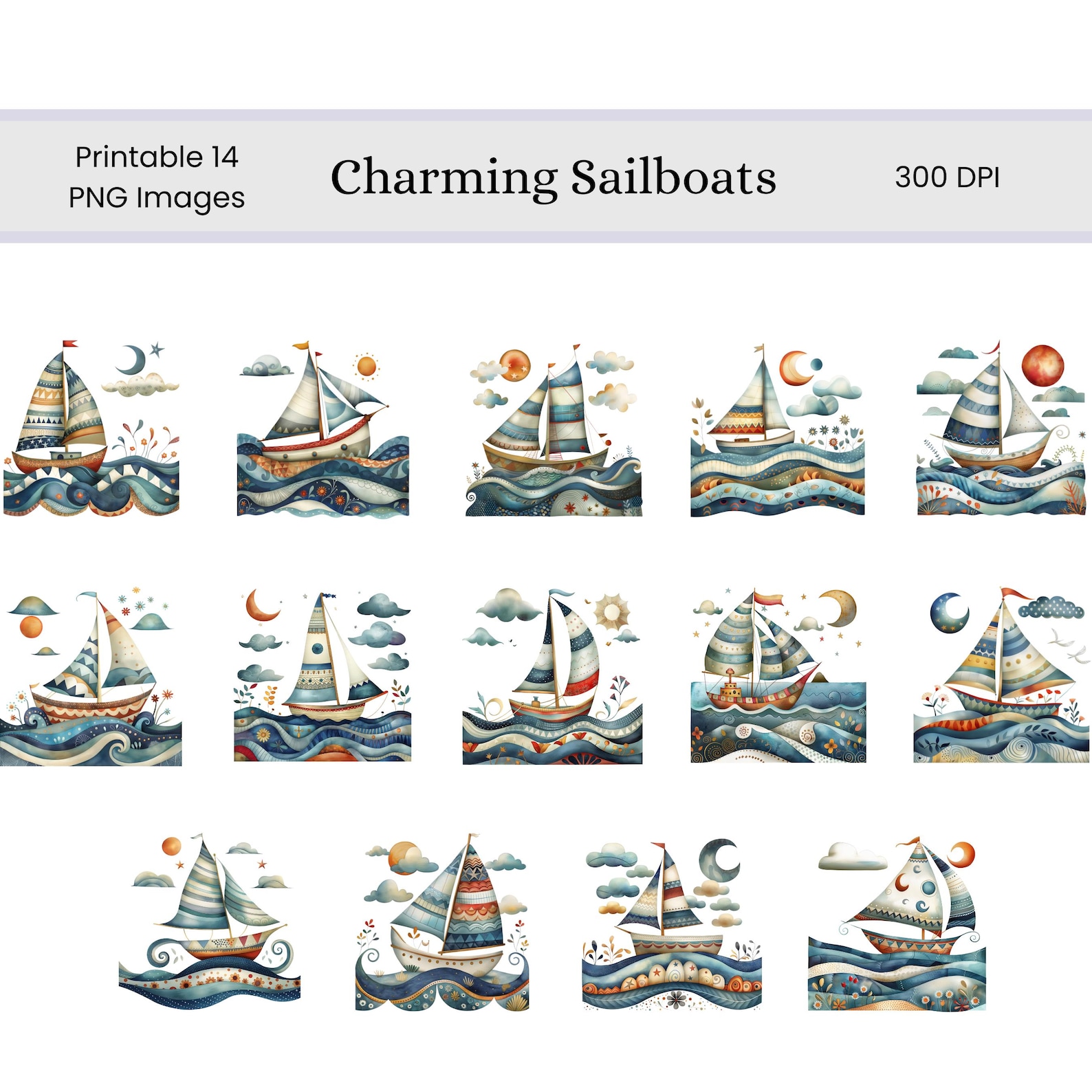 Charming Sailboat Clip Art Set | Fun Digital Images | for Scrapbooks ...