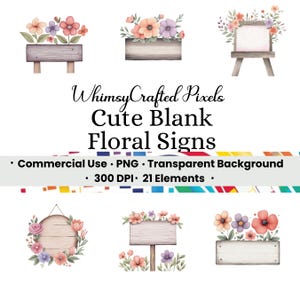 Cute Blank Floral Signs Clip Art Set | Digital Blank Signs Images for ...
