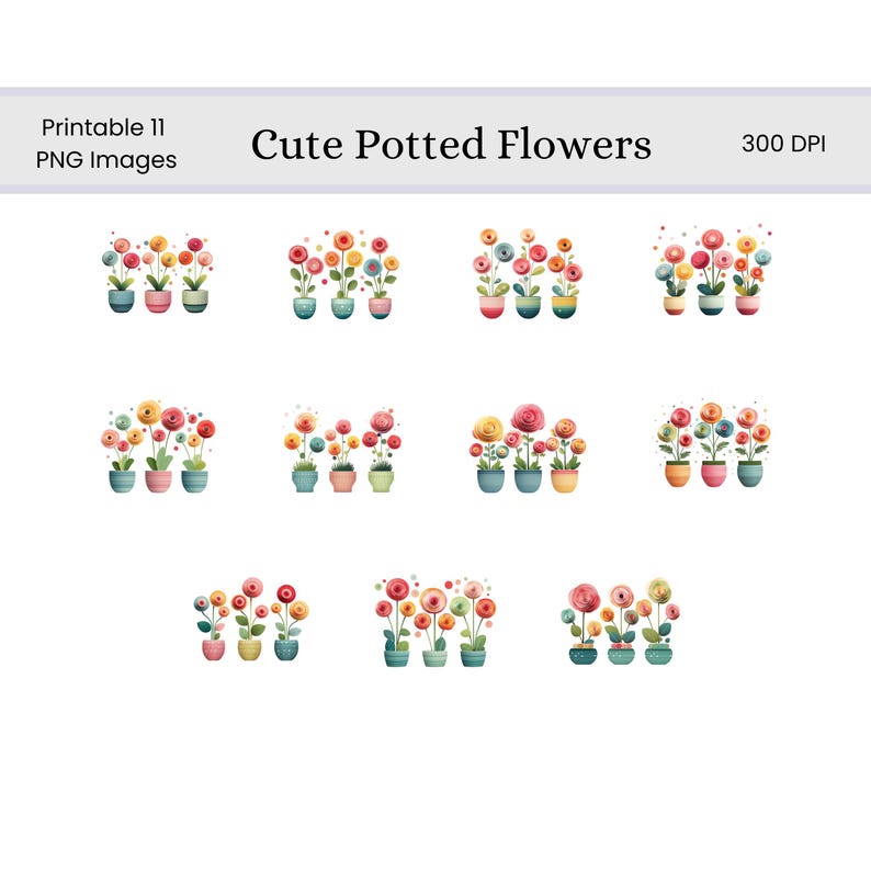 Cute Potted Flowers Clip Art Set | Spring Digital Images for Scrapbooks ...