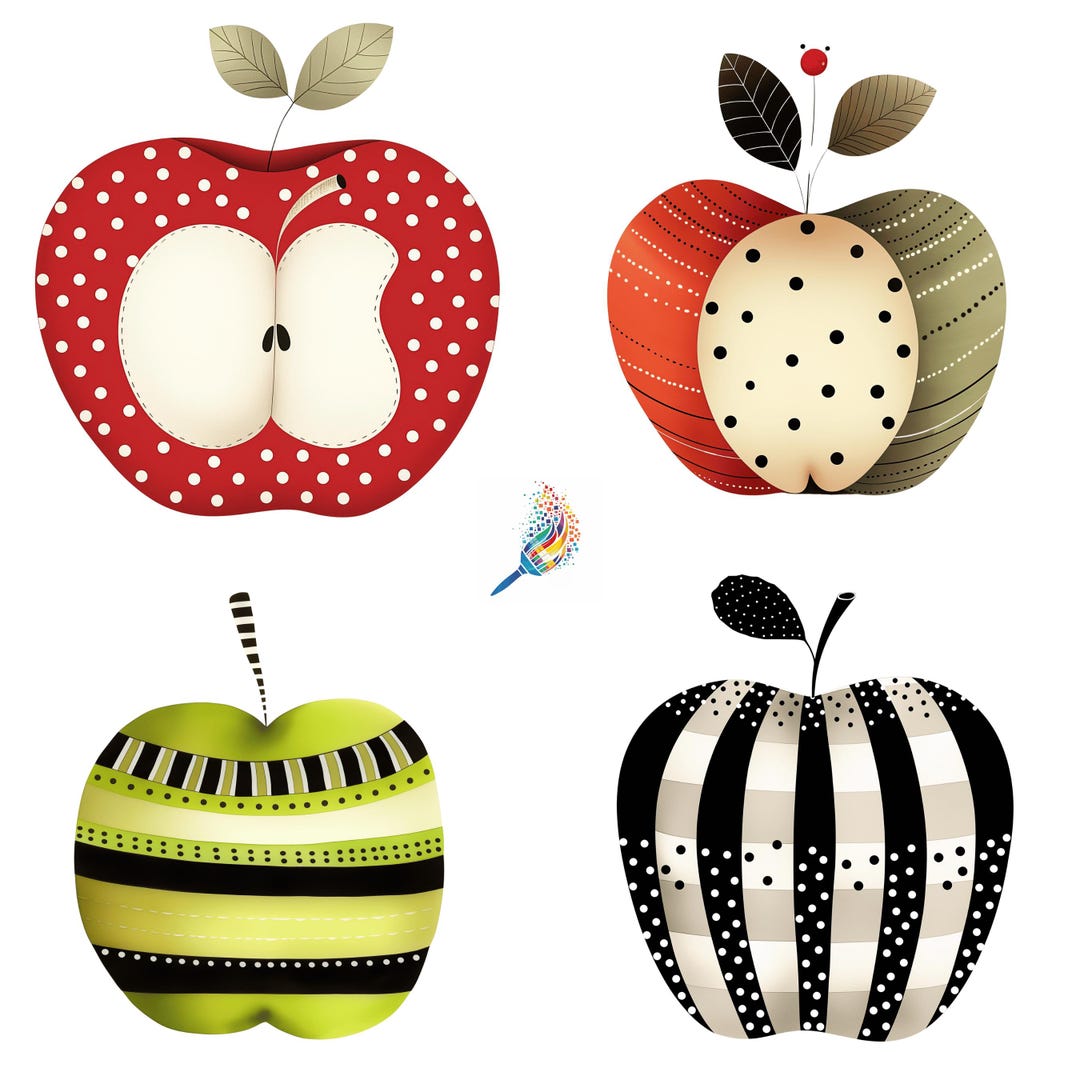 Whimsical Apples Clip Art Set | Digital Apple Images for Scrapbooks ...