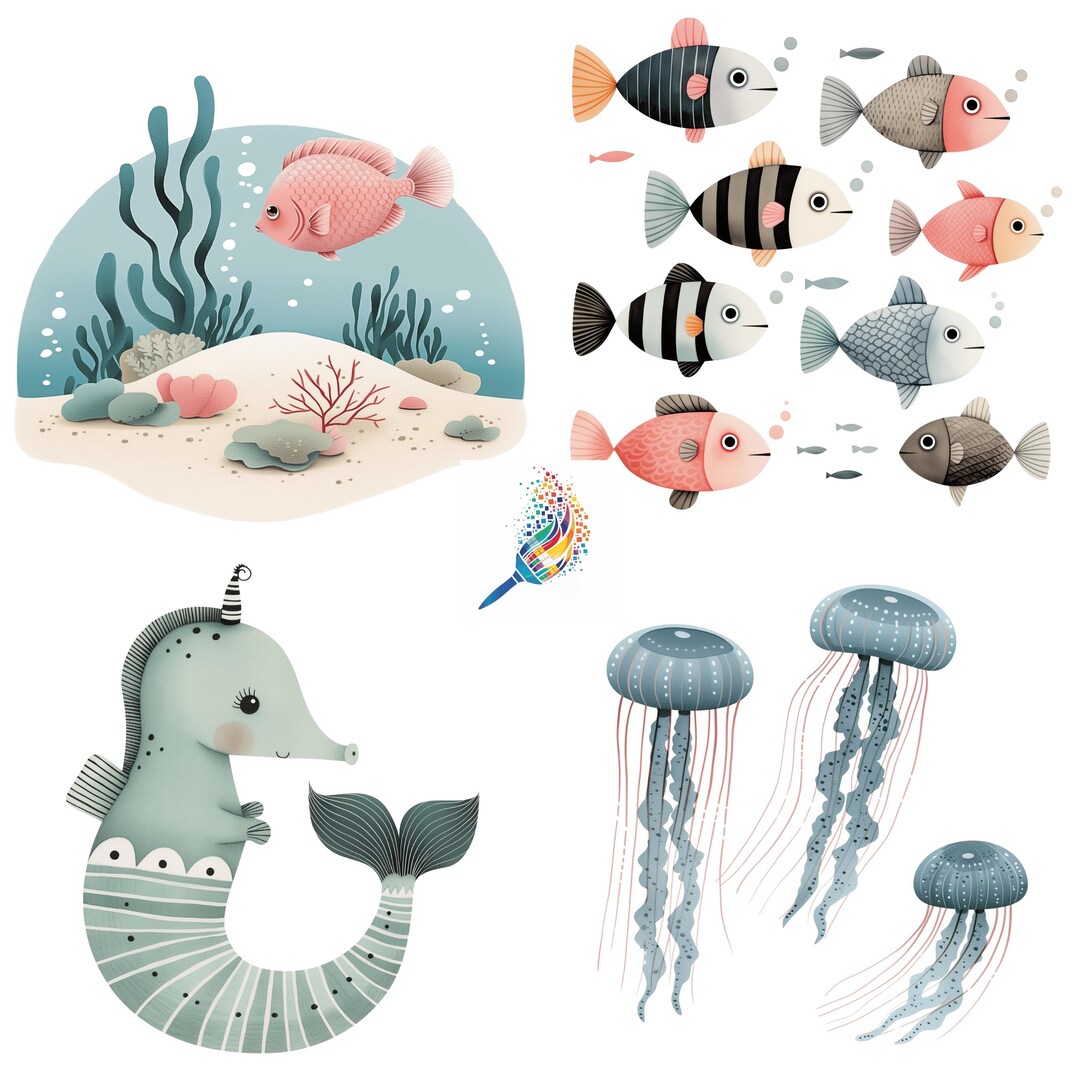 Cute Sea Life Clip Art Set | Digital Ocean Themed Images for Scrapbooks ...