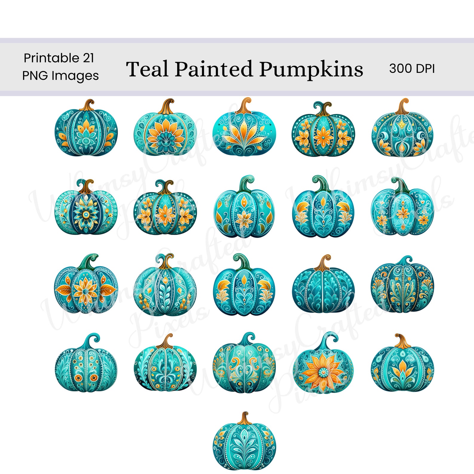 Teal Painted Pumpkins Clip Art Set | Fall Digital Images |scrapbooks ...