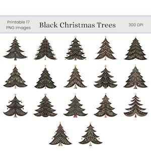 Black Christmas Trees Clip Art Set | Holiday Digital Images ...