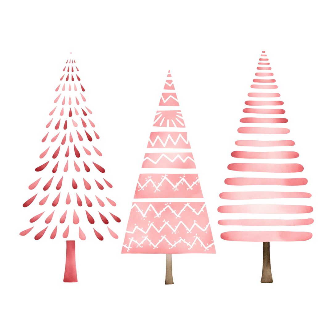 Pink Boho Christmas Trees Clip Art Set | Holiday Digital Images ...