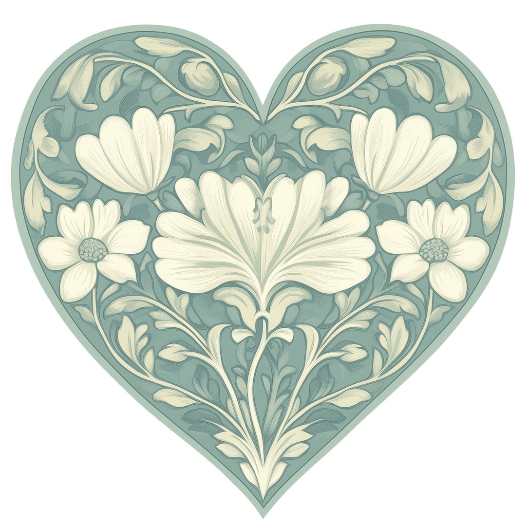 Aqua Floral Heart Clip Art Set | Valentine Digital Images for ...