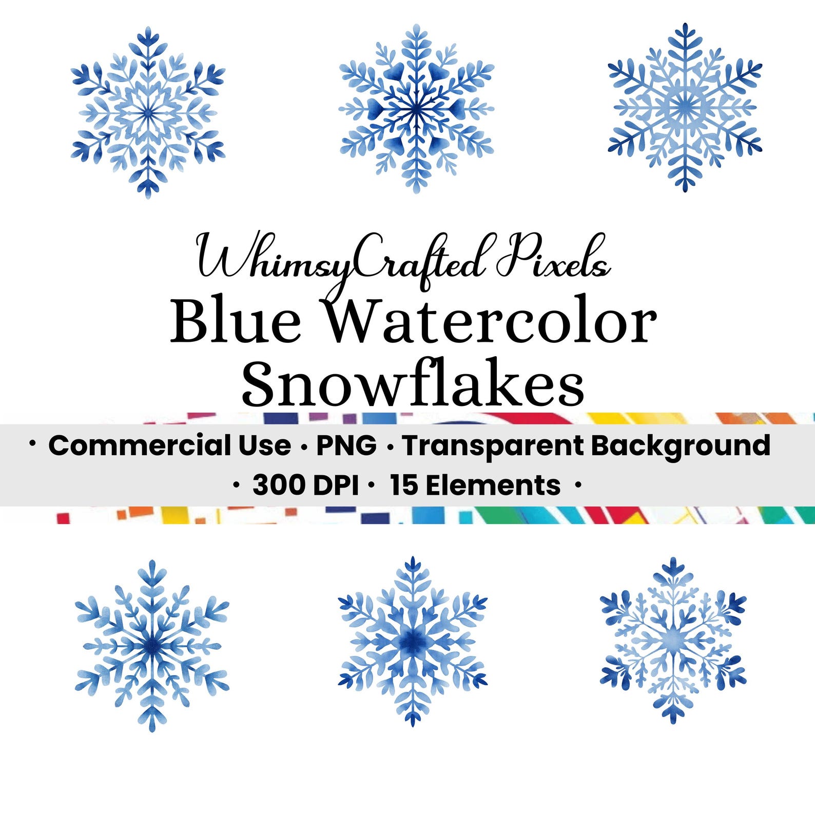 Blue Watercolor Snowflakes Clip Art Set | Winter Digital Images ...
