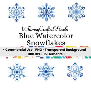 Blue Watercolor Snowflakes Clip Art Set | Winter Digital Images ...