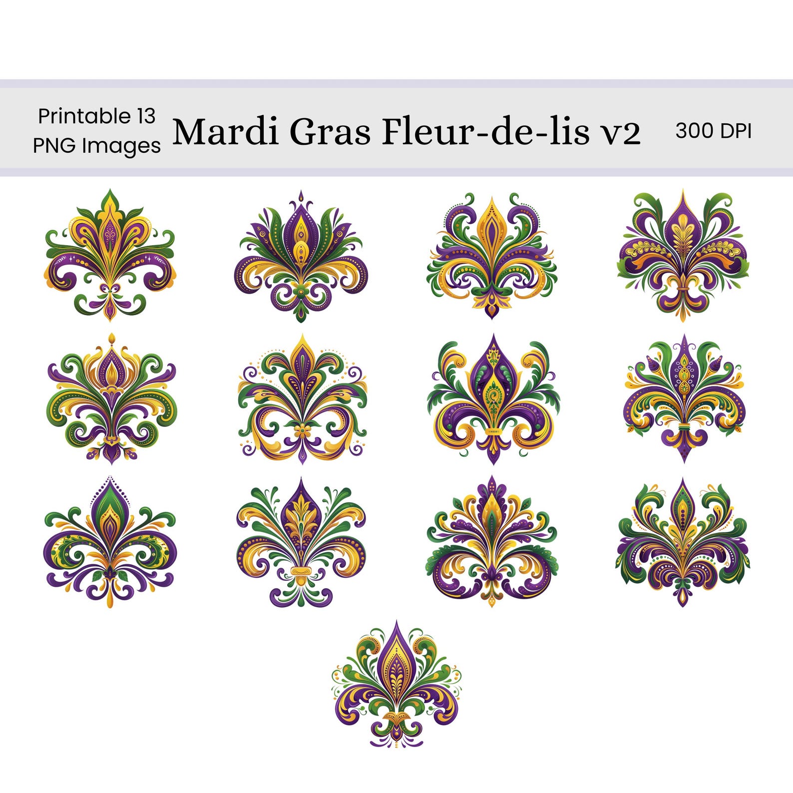 Mardi Gras Fleur-de-lis V2 Clip Art Set | Digital Images for Scrapbooks ...