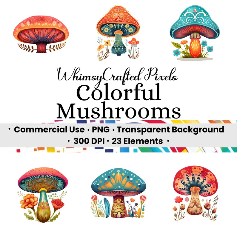 Colorful Mushroom Clip Art Set Fun Digital Images for Scrapbooks, Card ...